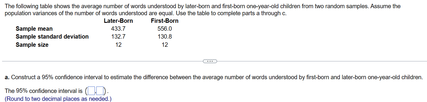 Solved The following table shows the average number of words | Chegg.com