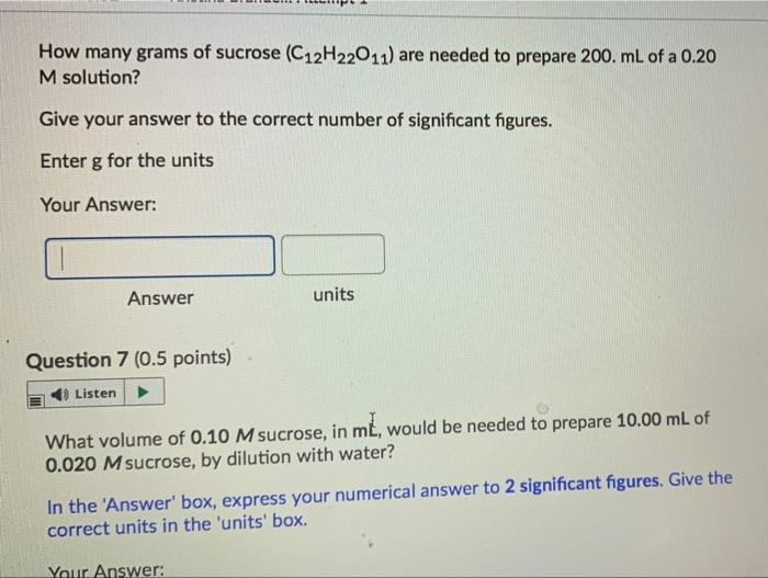 Solved How many grams of sucrose (C12H22011) are needed to | Chegg.com