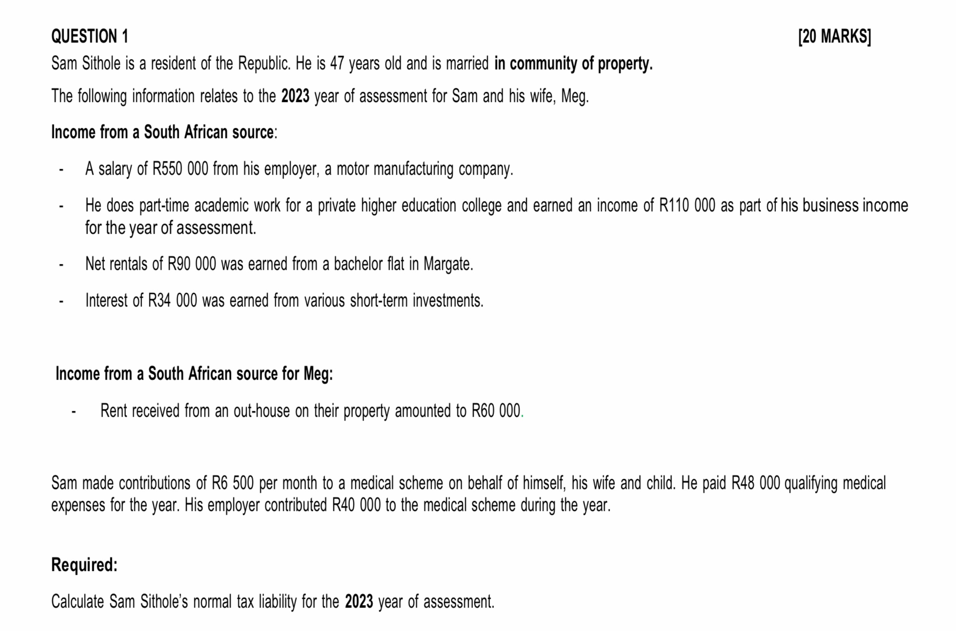 Solved QUESTION 1[20 ﻿MARKS]Sam Sithole is a resident of the | Chegg.com