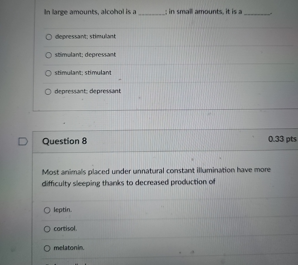 Solved In large amounts, alcohol is a ﻿in small amounts, | Chegg.com