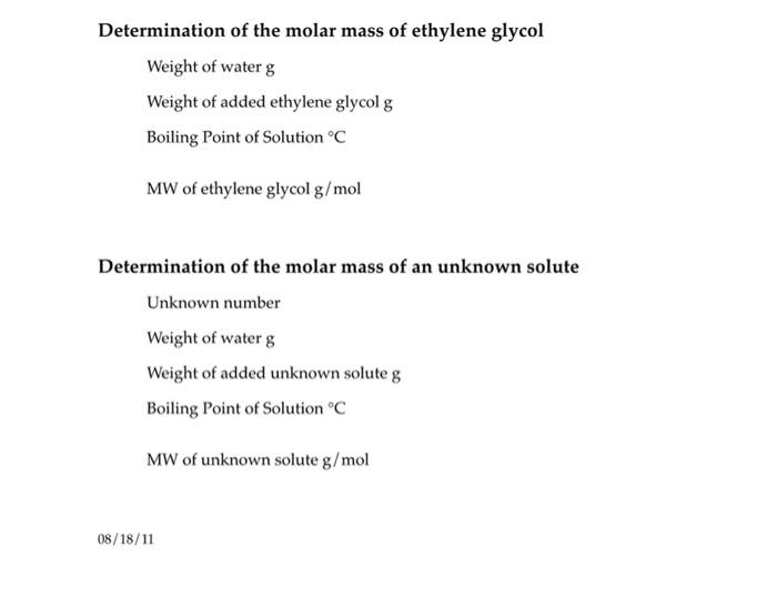 Determination of the molal boiling point elevation | Chegg.com