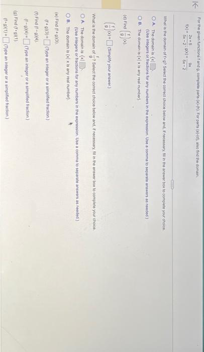 Solved For the givea functions f and g. complele parts | Chegg.com