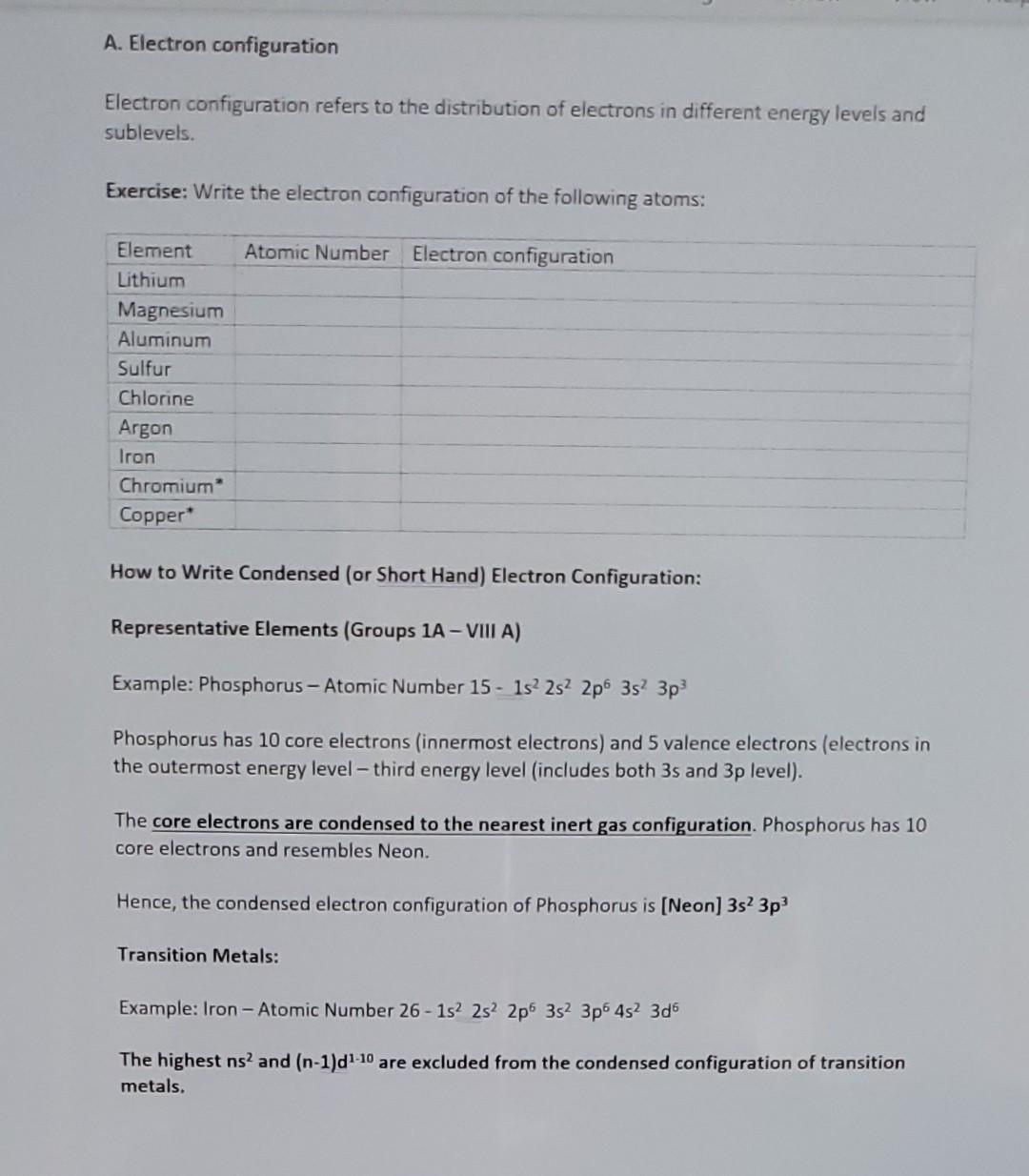 Solved A. Electron configuration Electron configuration | Chegg.com