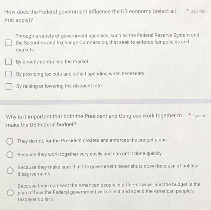How does the Federal government influence the US | Chegg.com