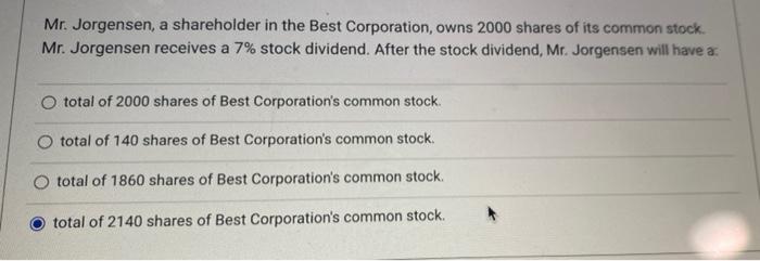 Solved Mr. Jorgensen, a shareholder in the Best Corporation, | Chegg.com