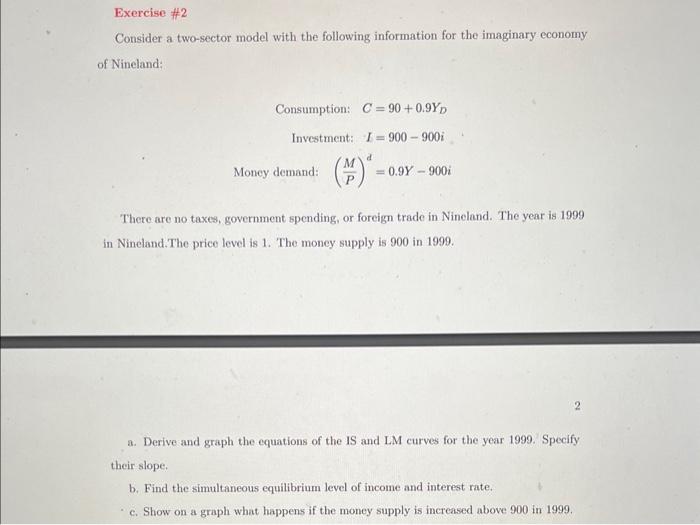 Solved Exercise \#2 Consider a two-sector model with the | Chegg.com