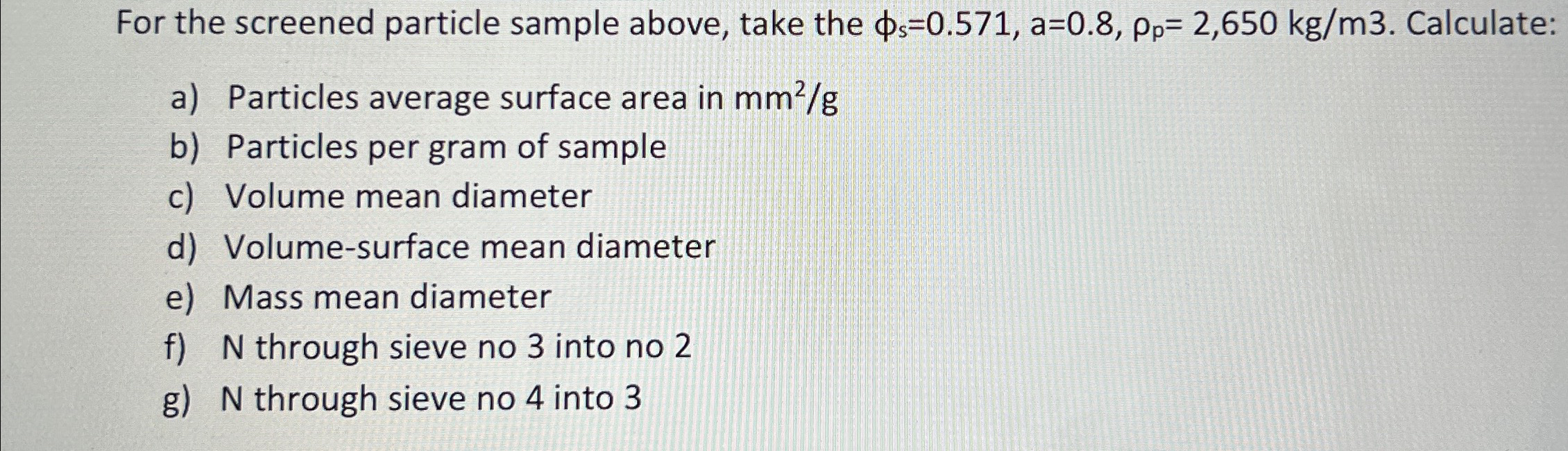 Solved For the screened particle sample above, take the | Chegg.com