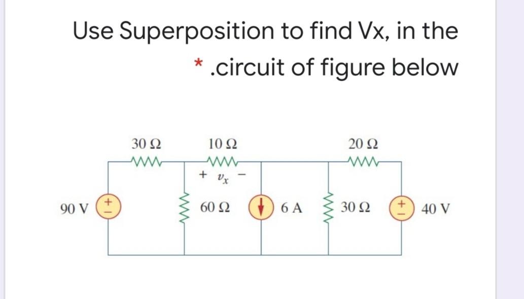 Solved Use Superposition to find Vx, in the * .circuit of | Chegg.com