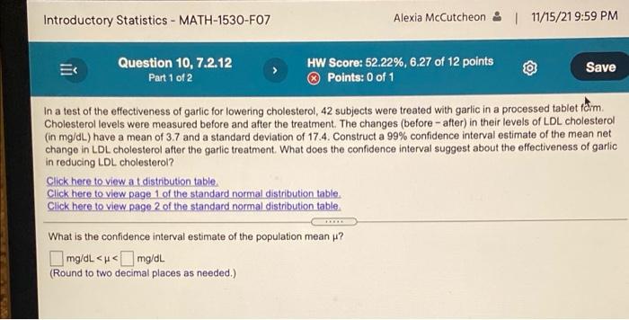Solved Introductory Statistics - MATH-1530-FO7 Alexia | Chegg.com