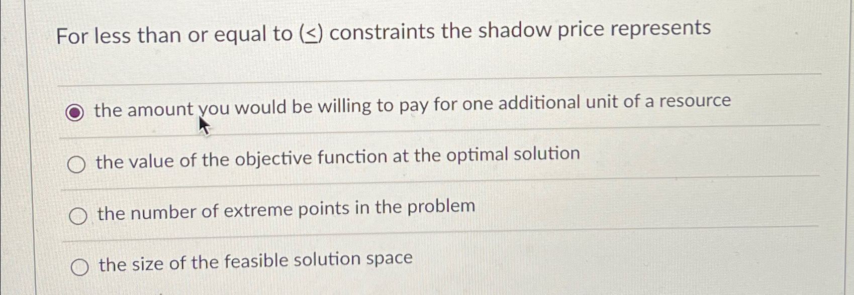 Solved For less than or equal to ( ≤ ) ﻿constraints the | Chegg.com