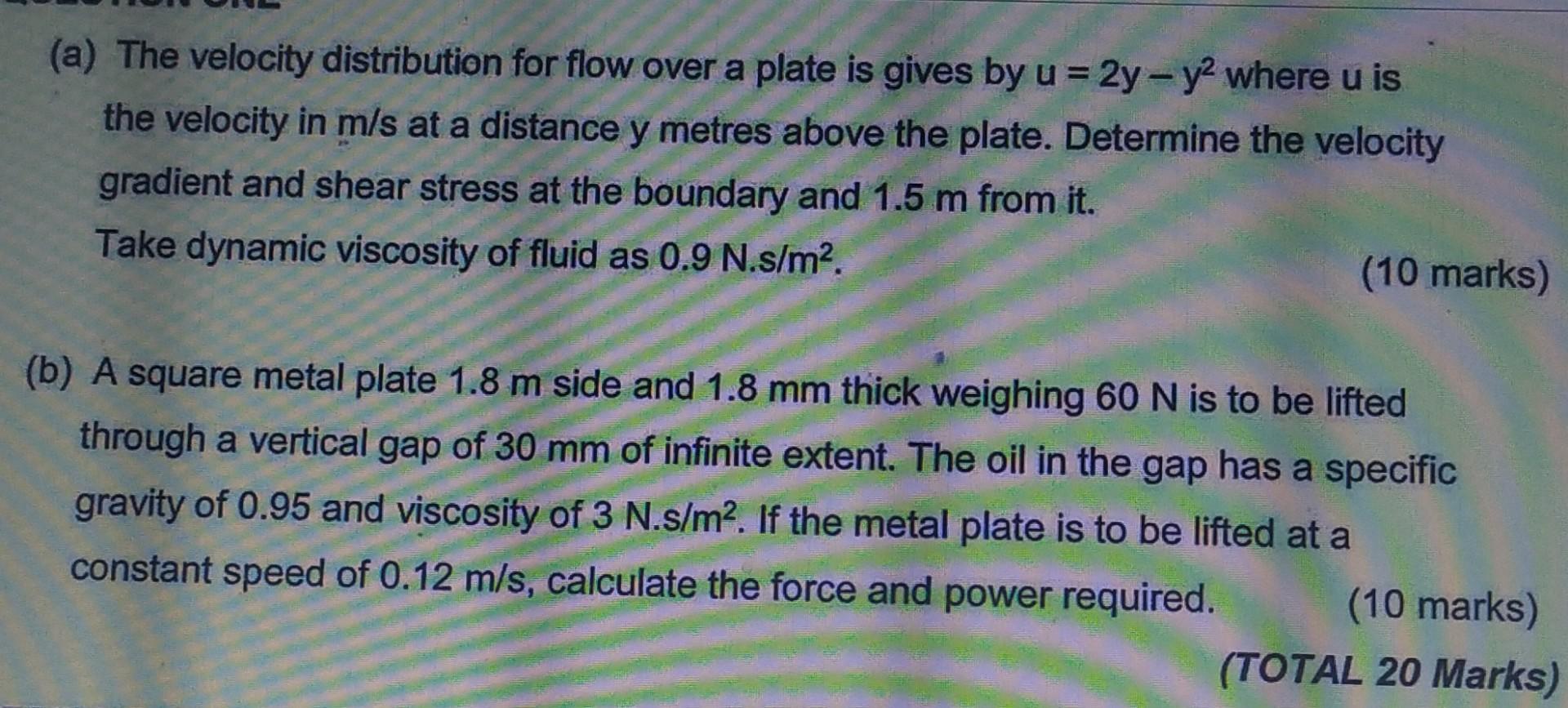 Solved (a) The velocity distribution for flow over a plate | Chegg.com