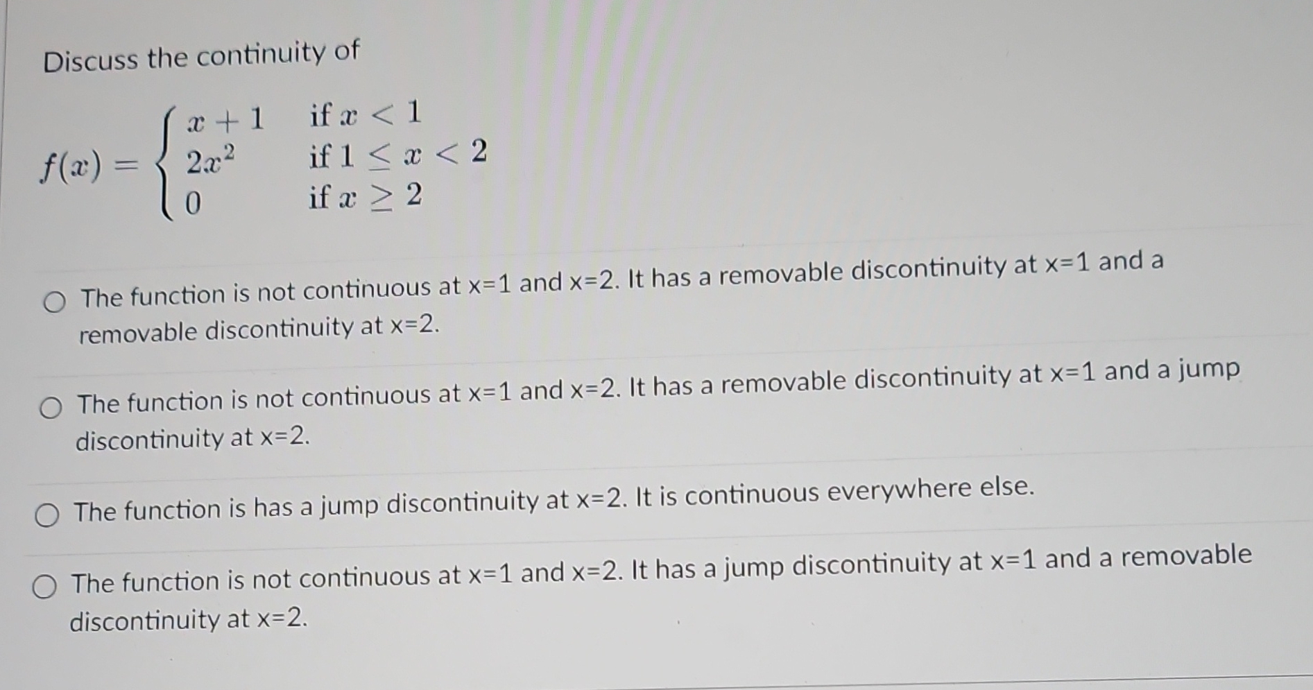 Solved Discuss the continuity | Chegg.com