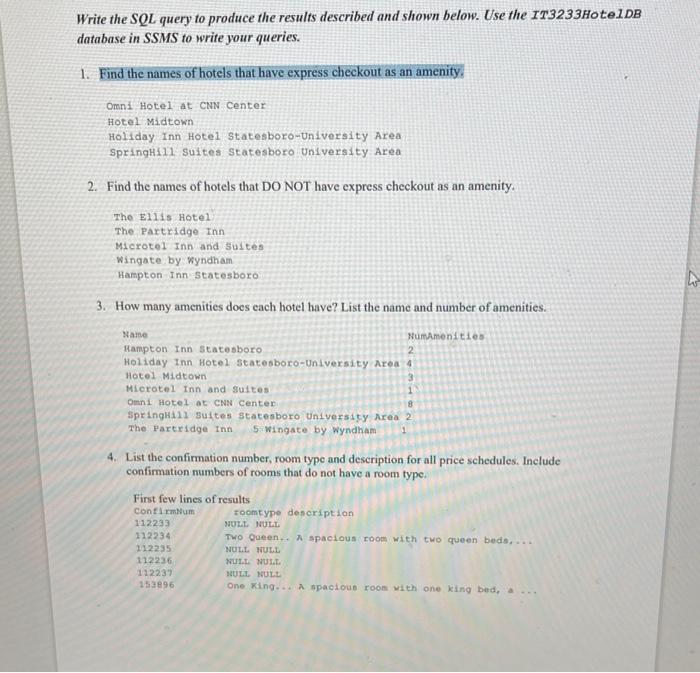 Write the SQL query to produce the results described | Chegg.com