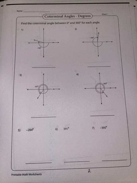 Solved Name: Sheet! Coterminal Angles - Degrees Find the | Chegg.com