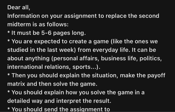 Solved Dear all, Information on your assignment to replace | Chegg.com