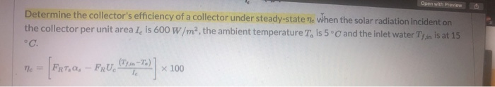 Solved Determine the collector's efficiency of a collector | Chegg.com