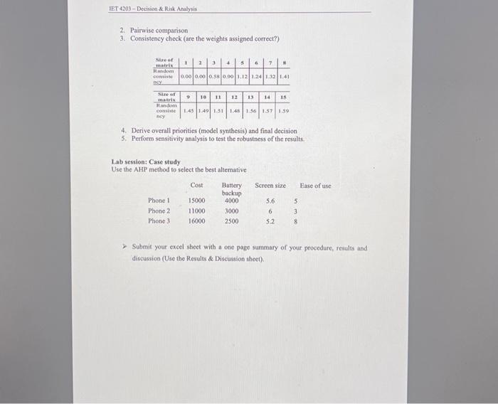 Solved LabN0:3 Application of Analytical Hierarchy Process | Chegg.com