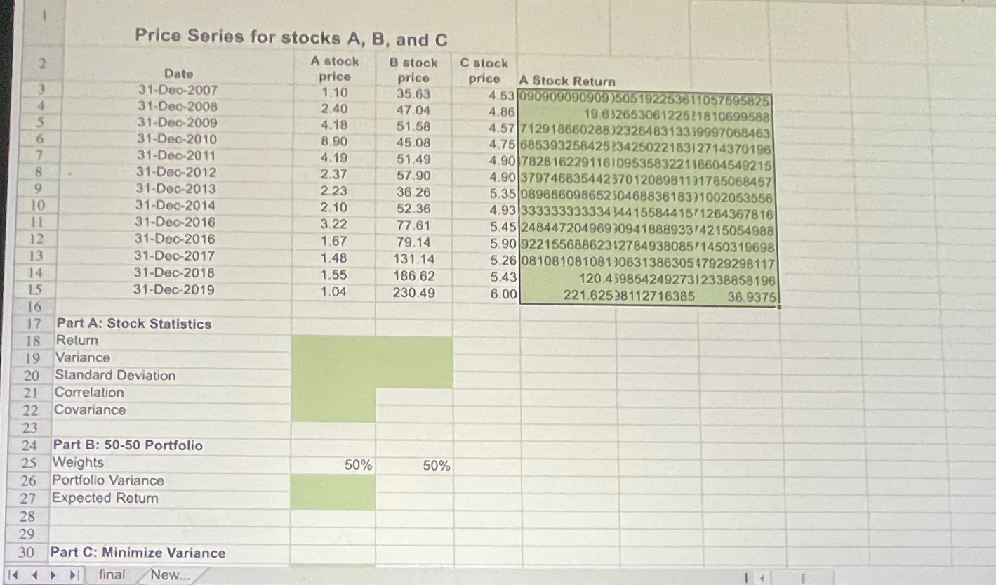 Solved Price Series for stocks A, ﻿B, ﻿and | Chegg.com