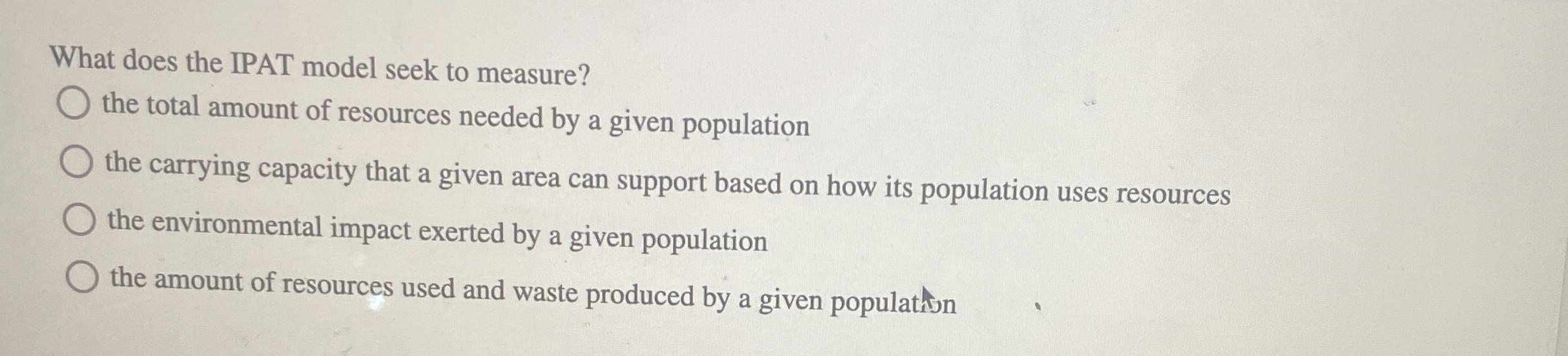 Solved What does the IPAT model seek to measure?the total | Chegg.com