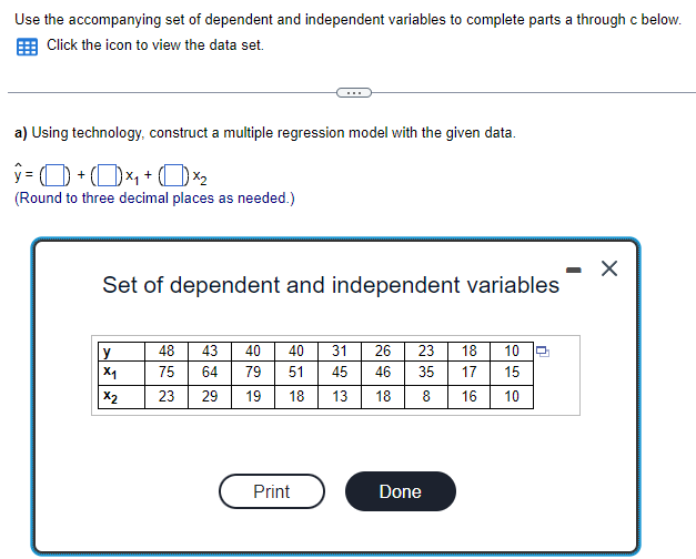 Solved Use the accompanying set of dependent and independent | Chegg.com