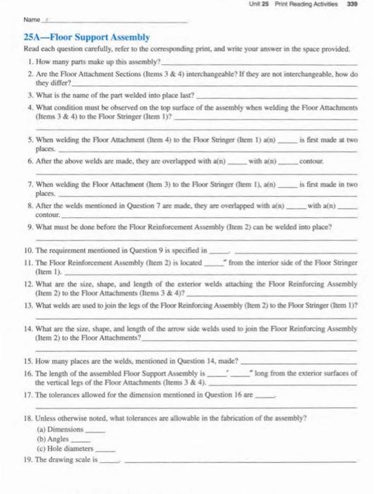 Solved Name 25A-Floor Support Assembly Read each question | Chegg.com