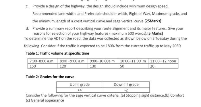 Solved c. Provide a design of the highway, the design should | Chegg.com