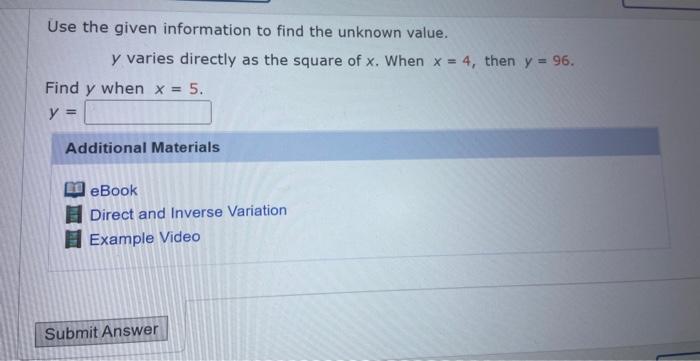 Solved Use the given information to find the unknown value. | Chegg.com