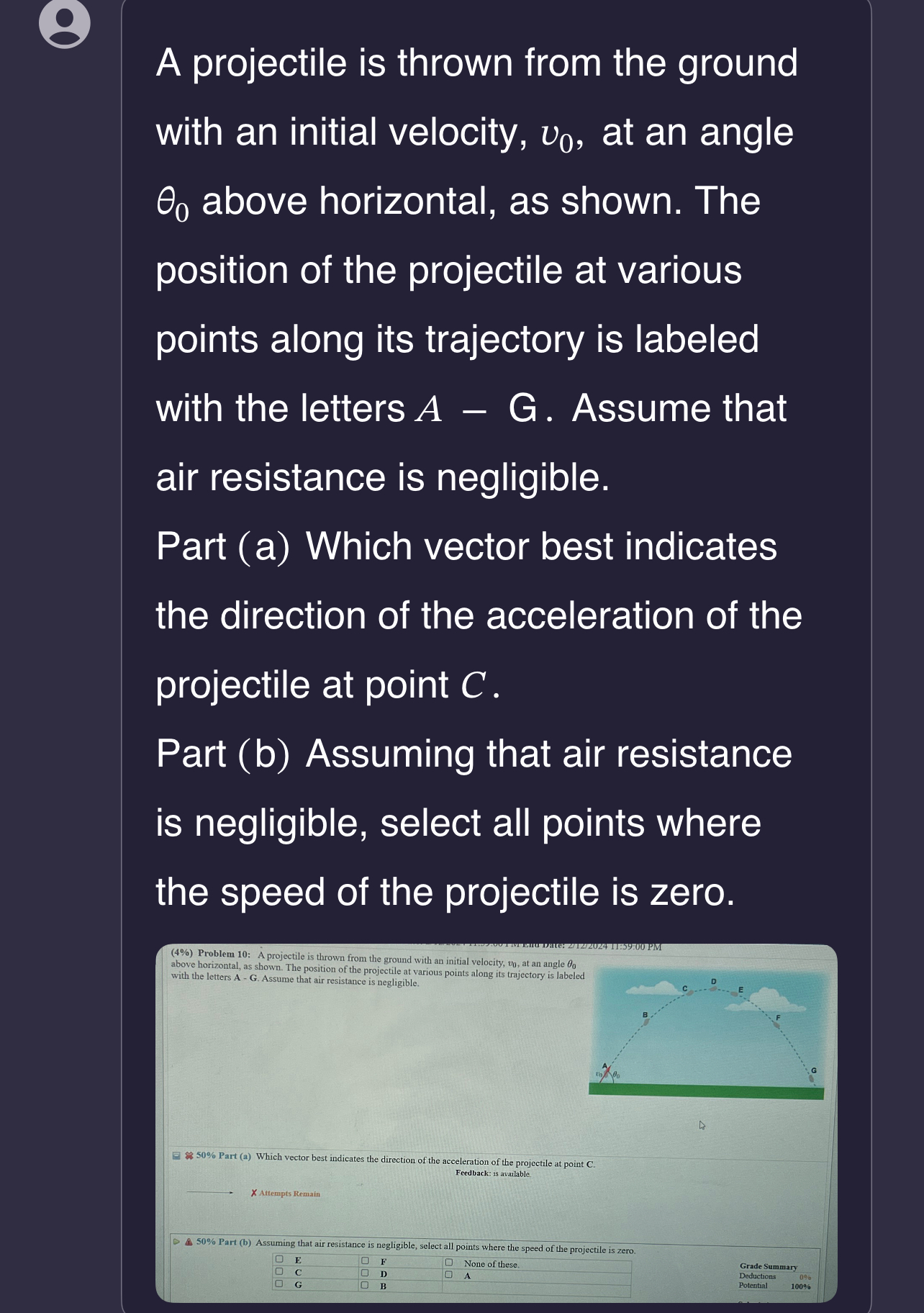 Solved A projectile is thrown from the ground with an | Chegg.com