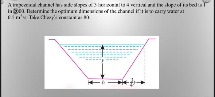 Solved A trapezoidal channel has side slopes of 3 horizontal | Chegg.com