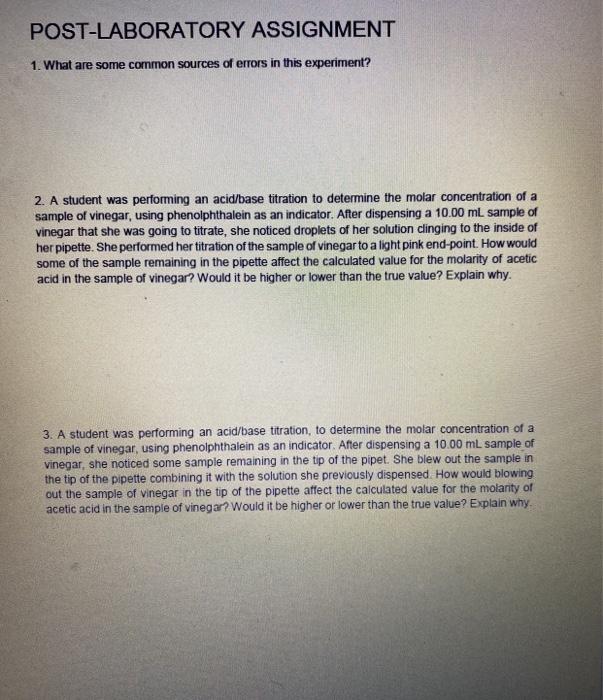 Solved POST-LABORATORY ASSIGNMENT 1. What are some common | Chegg.com