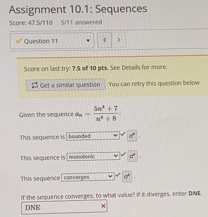 Solved Assignment 10.1: Sequences Score: 47.5/110 5/11 | Chegg.com