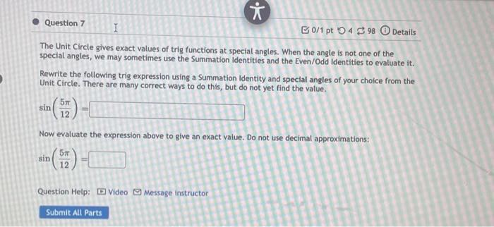 Solved The Unit Circle gives exact values of trig functions | Chegg.com