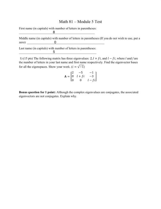 Solved Middle name (in capitals) with number of letters in | Chegg.com
