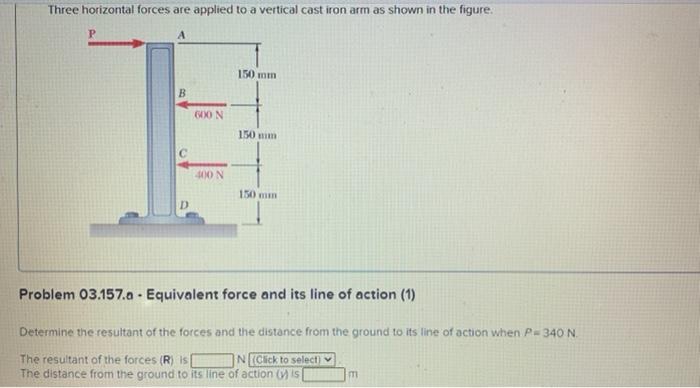 Solved Three horizontal forces are applied to a vertical | Chegg.com