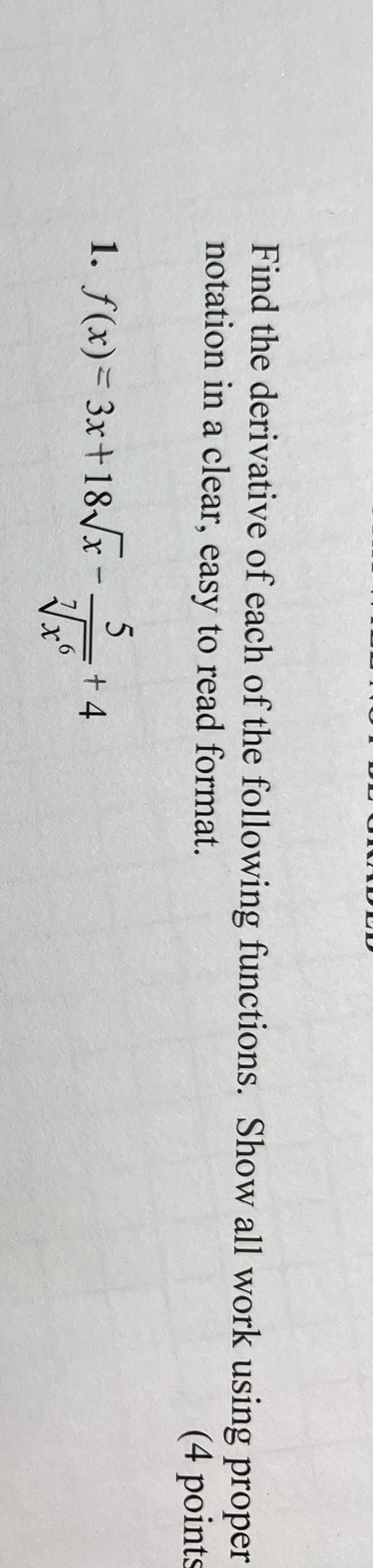 Solved Find the derivative of each of the following | Chegg.com