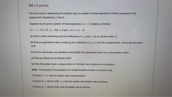 Solved Q4 (10 points) The use of rank in determining the | Chegg.com