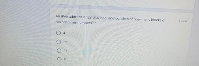 Solved An IPv6 address is 128 bits long, and consists of how | Chegg.com