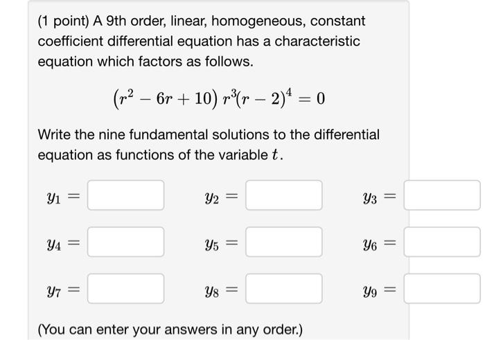 Solved 1 Point A 9th Order Linear Homogeneous Constant
