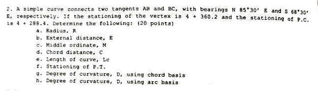 Solved 2. A simple curve connects two tangents AB and BC, | Chegg.com