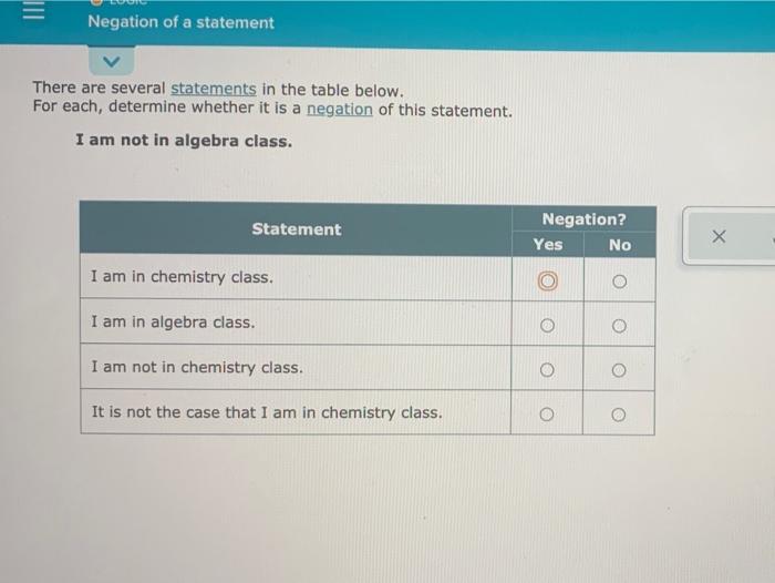Solved Negation of a statement There are several statements | Chegg.com