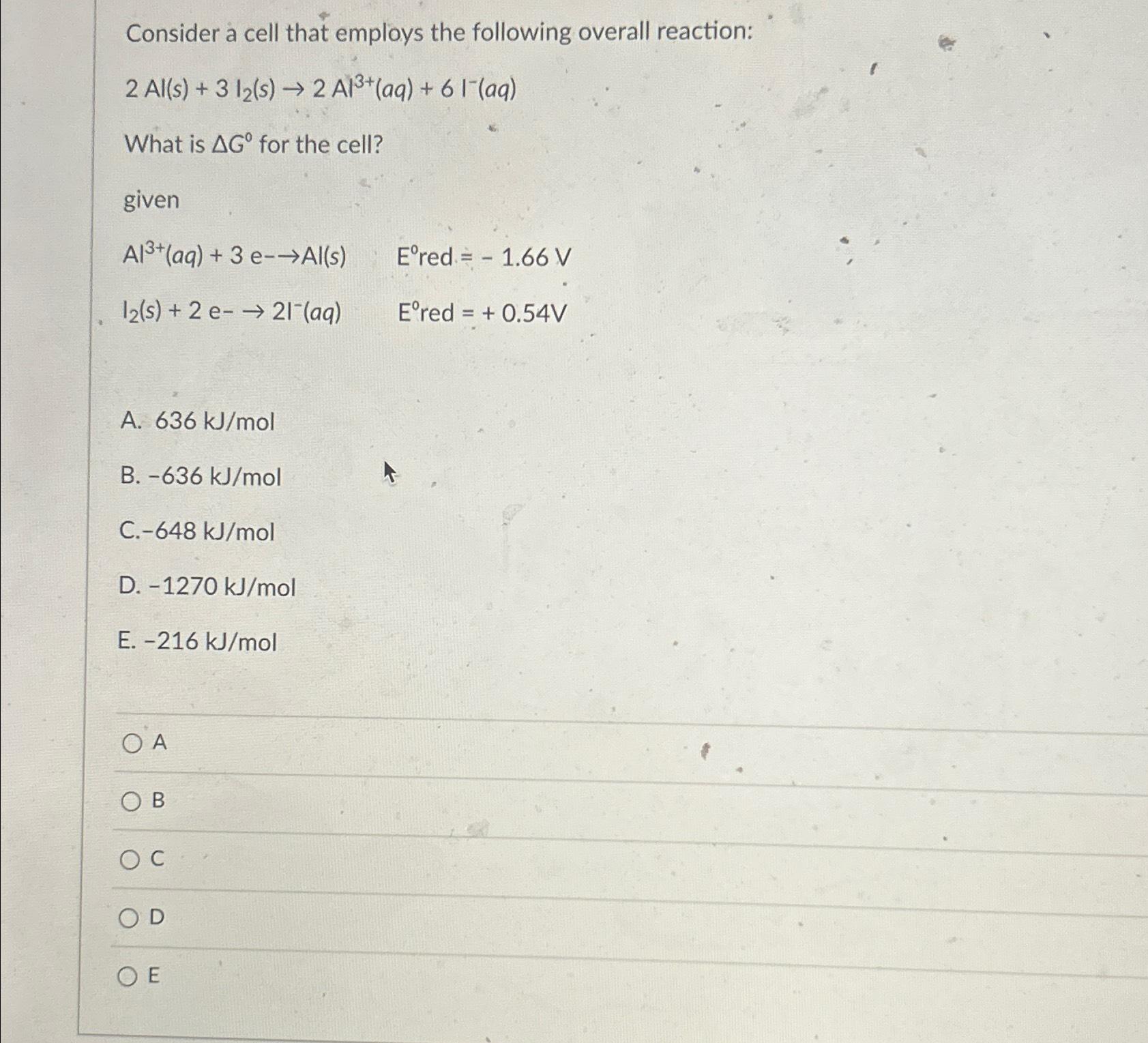Solved Consider a cell that employs the following overall | Chegg.com