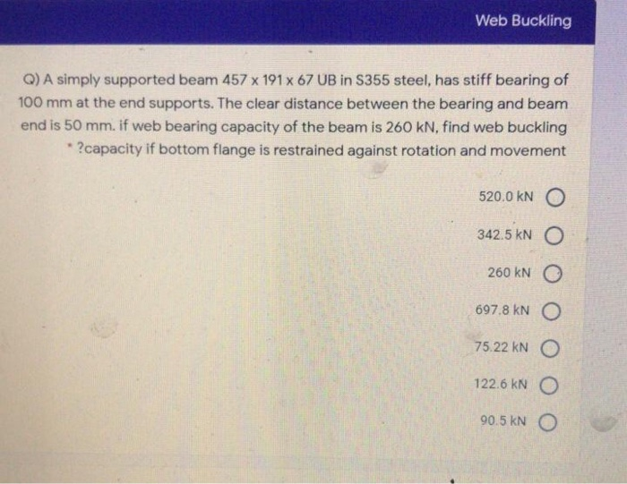 Solved Web Buckling Q) A simply supported beam 457 x 191 x | Chegg.com