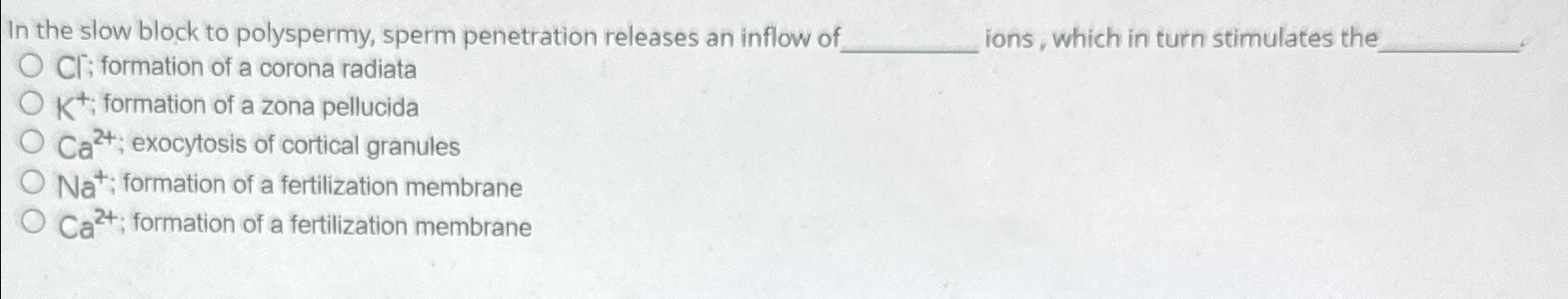 Solved In the slow block to polyspermy, sperm penetration | Chegg.com