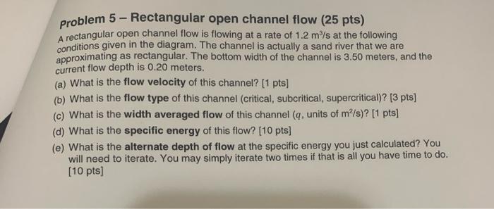Solved - problem 5 - Rectangular open channel flow (25 pts) | Chegg.com