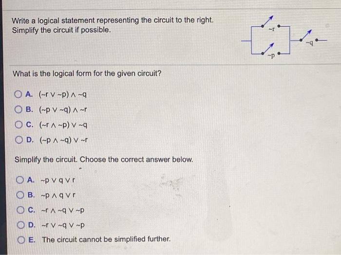 Solved Write a logical statement representing the circuit to | Chegg.com