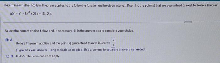 Solved Determine whether Rolle's Theorem applies to the | Chegg.com