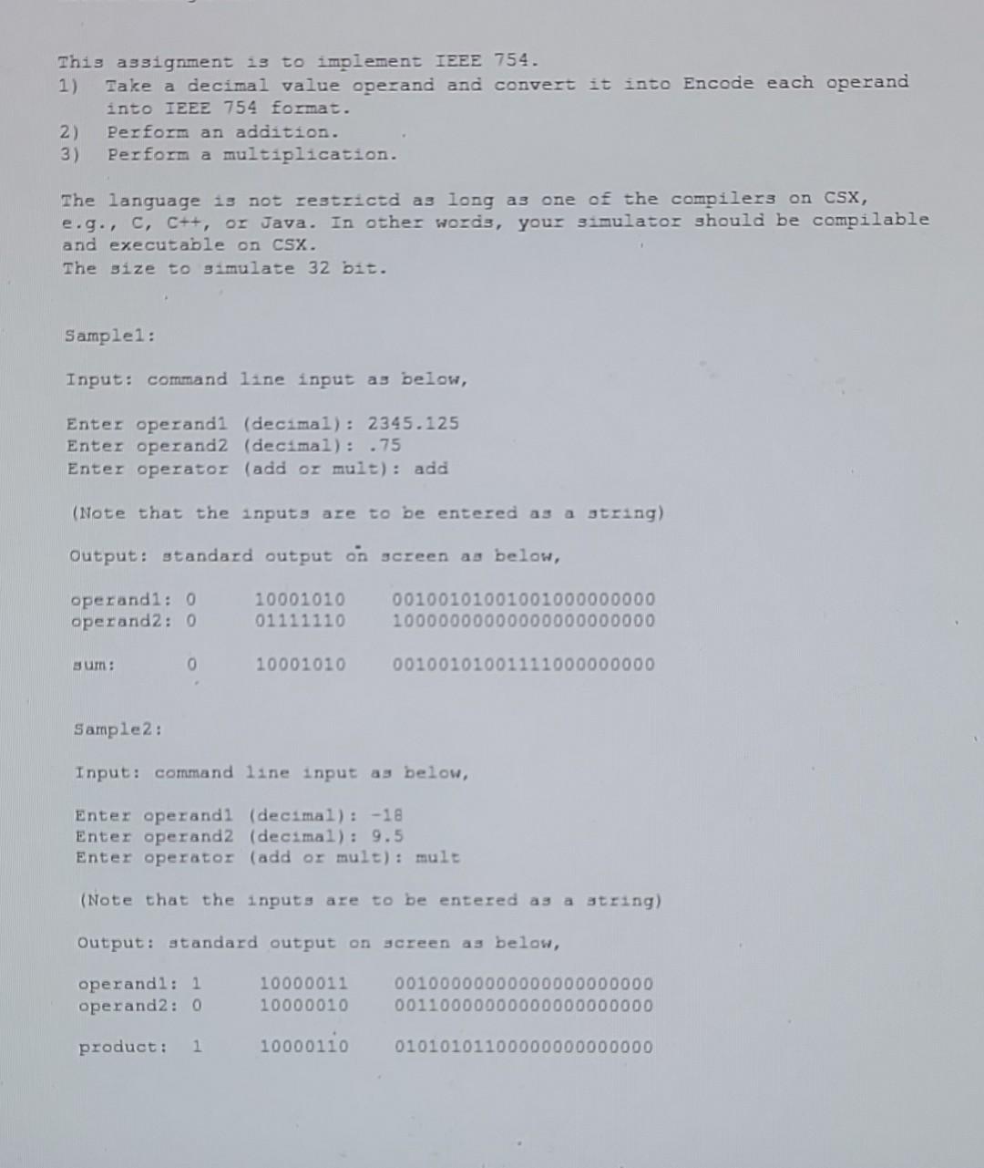 Solved This assignment 13 to implement IEEE 754. 1) Take a | Chegg.com