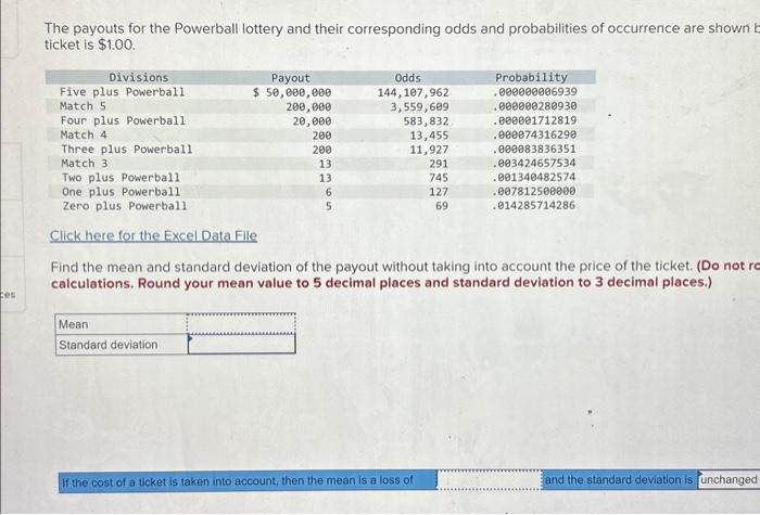 Solved The payouts for the Powerball lottery and their | Chegg.com