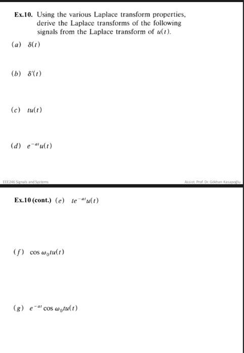 Solved Ex. 10. Using the various Laplace transform | Chegg.com
