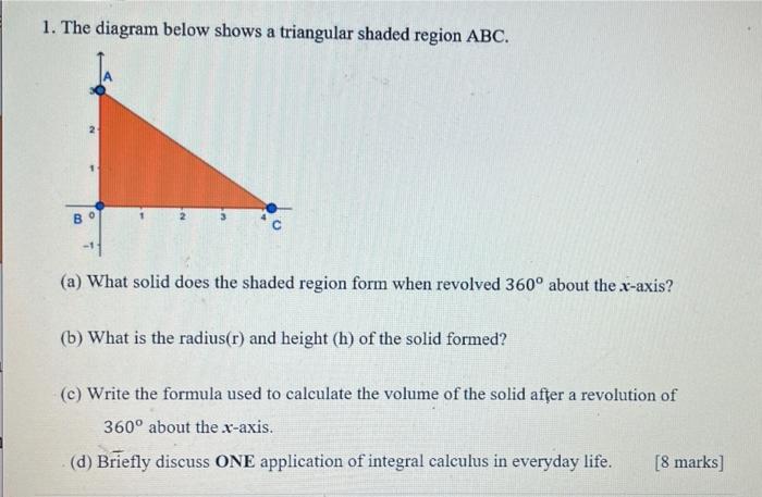 Solved 1. The diagram below shows a triangular shaded region | Chegg.com